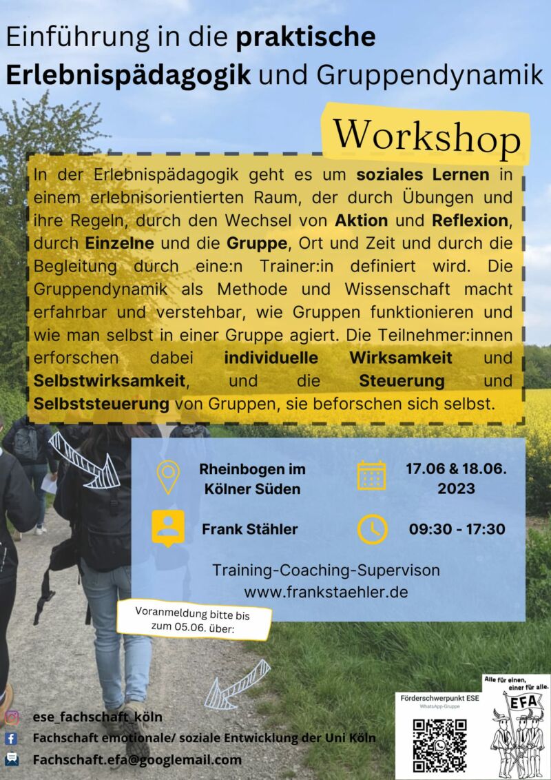 Erlebnispädagogik-Workshop der Fachschaft - Lehrstuhl ESE Uni Köln